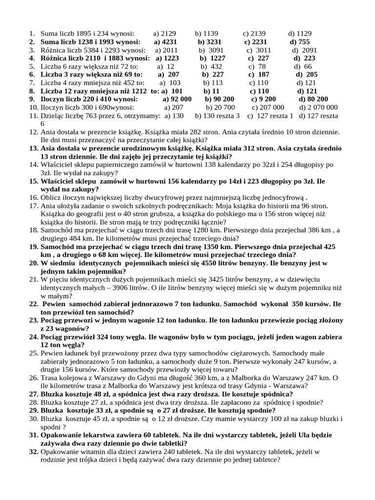 Zadania Z Treścią Dział Pis | PDF