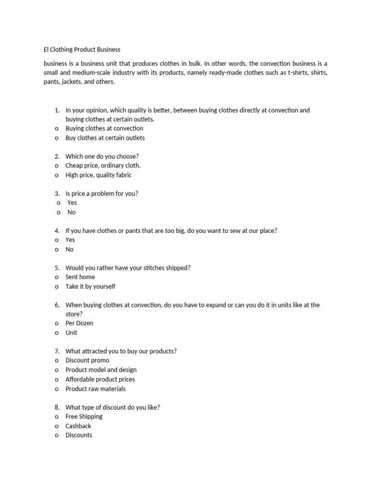 El Clothing Product Business | PDF