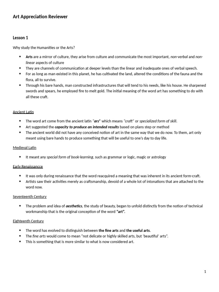 Art Appreciation Reviewer | PDF | Reason | Experience