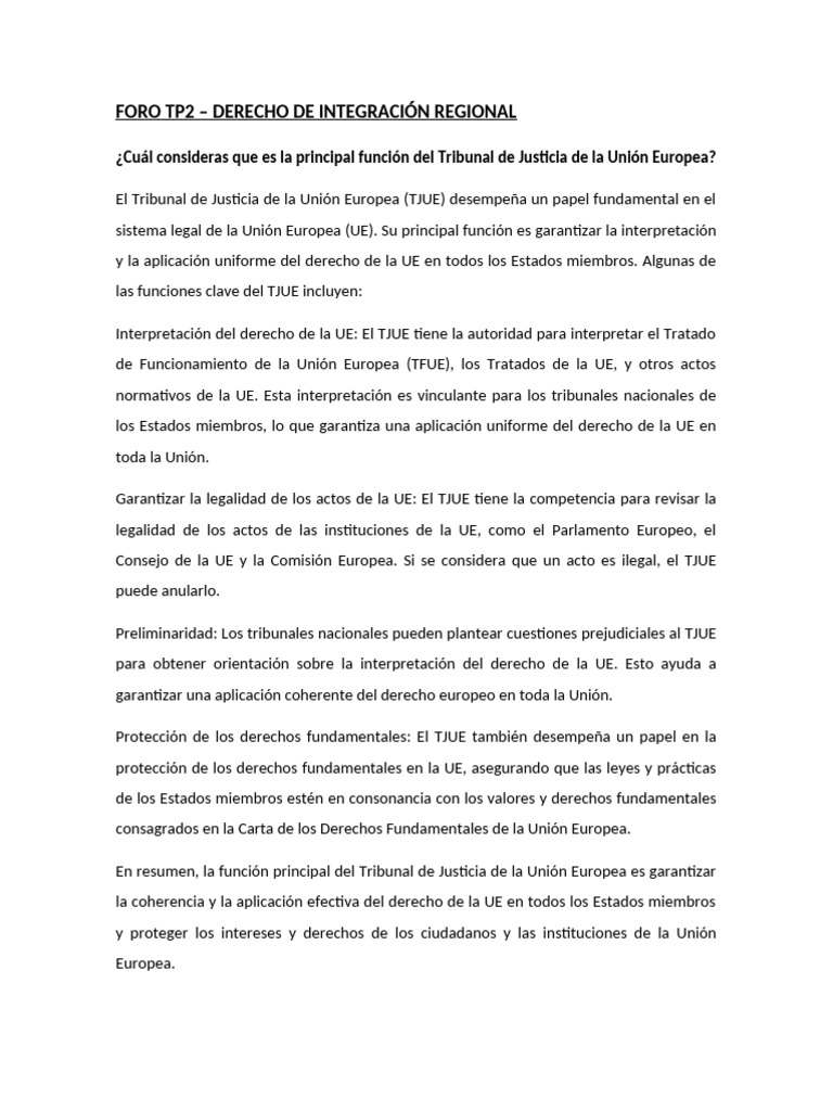 Foro TP2 - Derecho de Integracion Regional | PDF