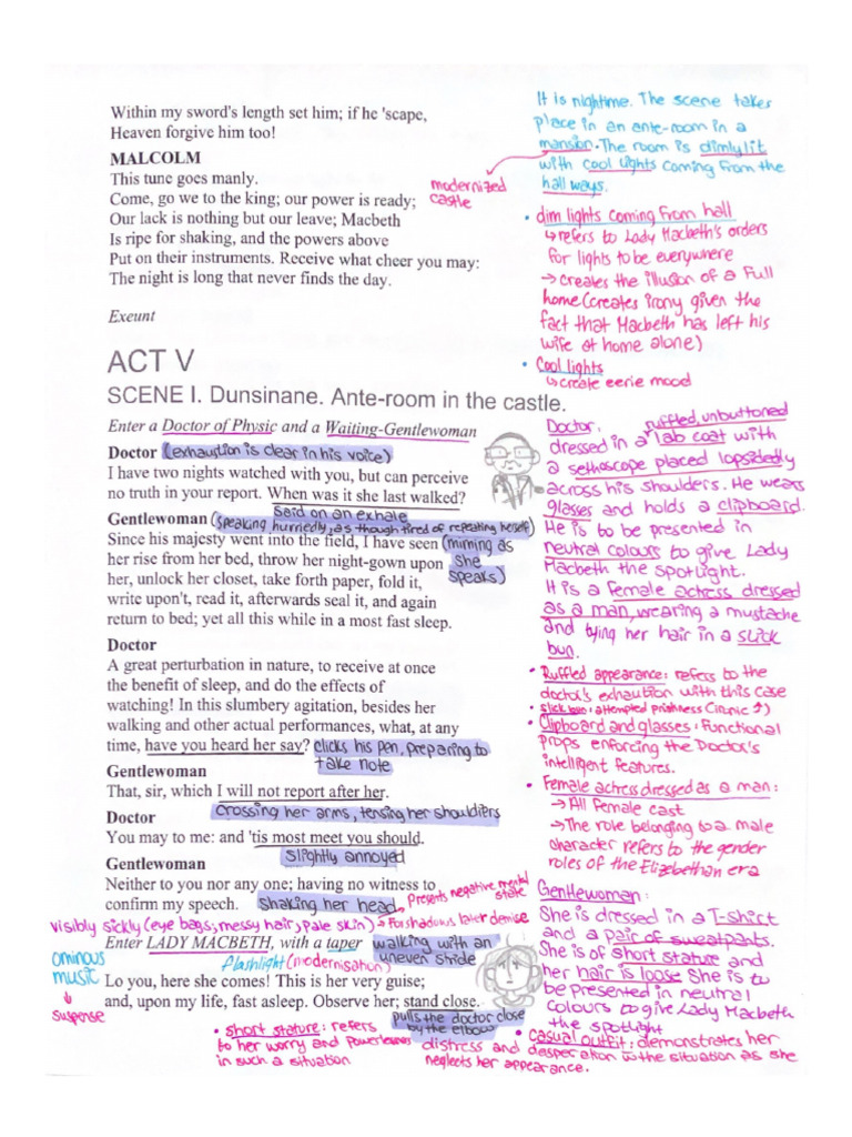 Macbeth Act 5 Scene 1 - Annotated Script | PDF