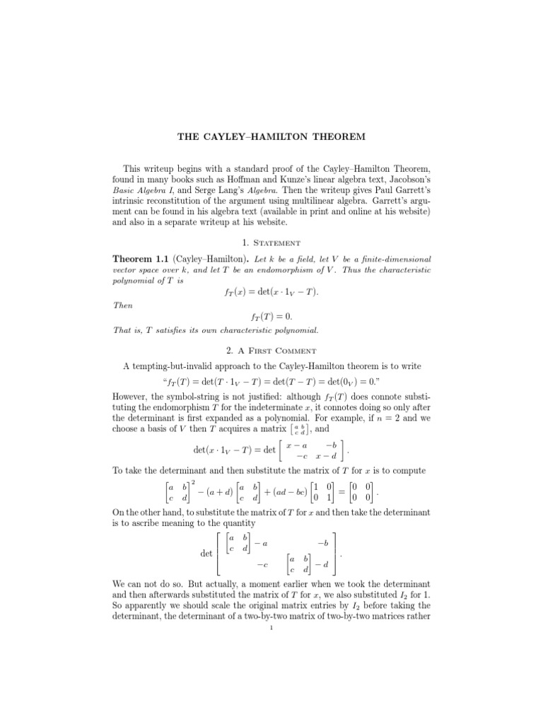 Cayley Hamilton | PDF | Determinant | Matrix (Mathematics)