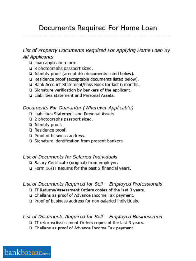 Home Loan Document Checklist | PDF