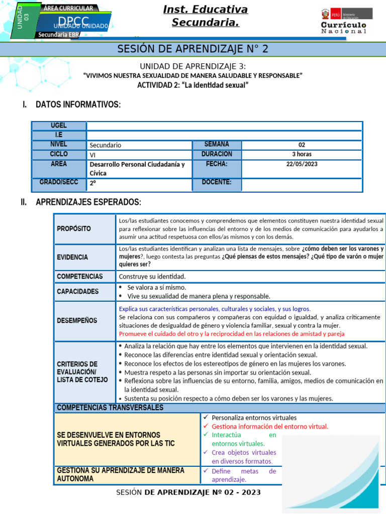 2º DPCC - Ses 2 Uni 3 - Sem 02 | PDF | Aprendizaje | Evaluación