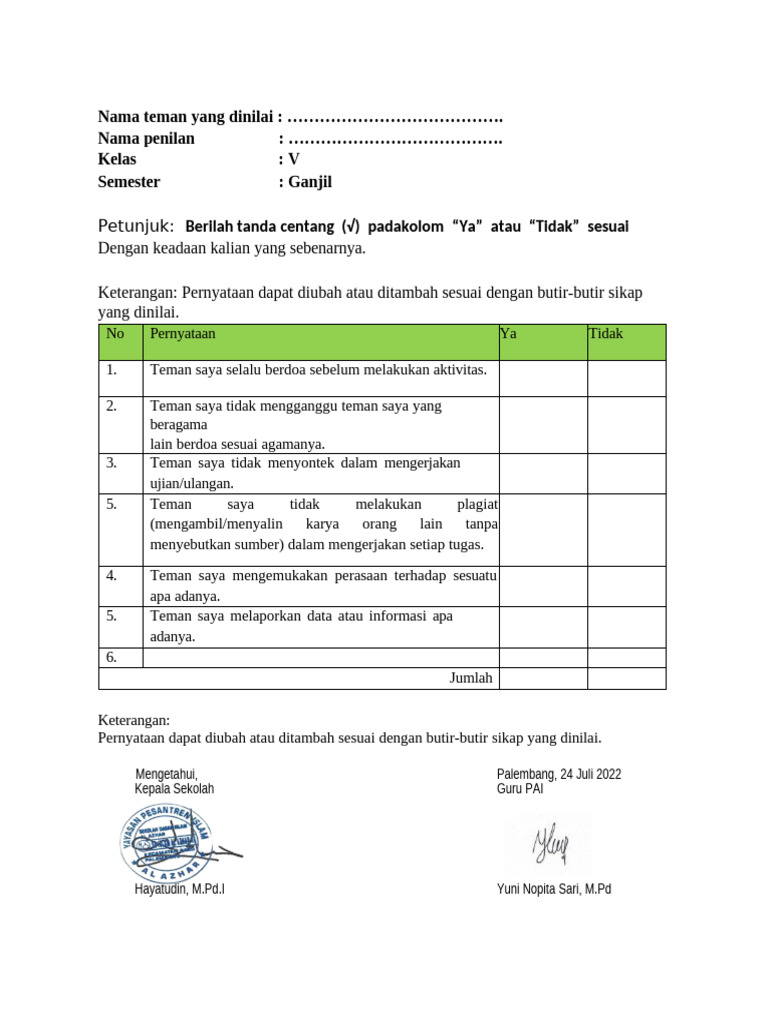 Intrumen Penilaian 2 | PDF