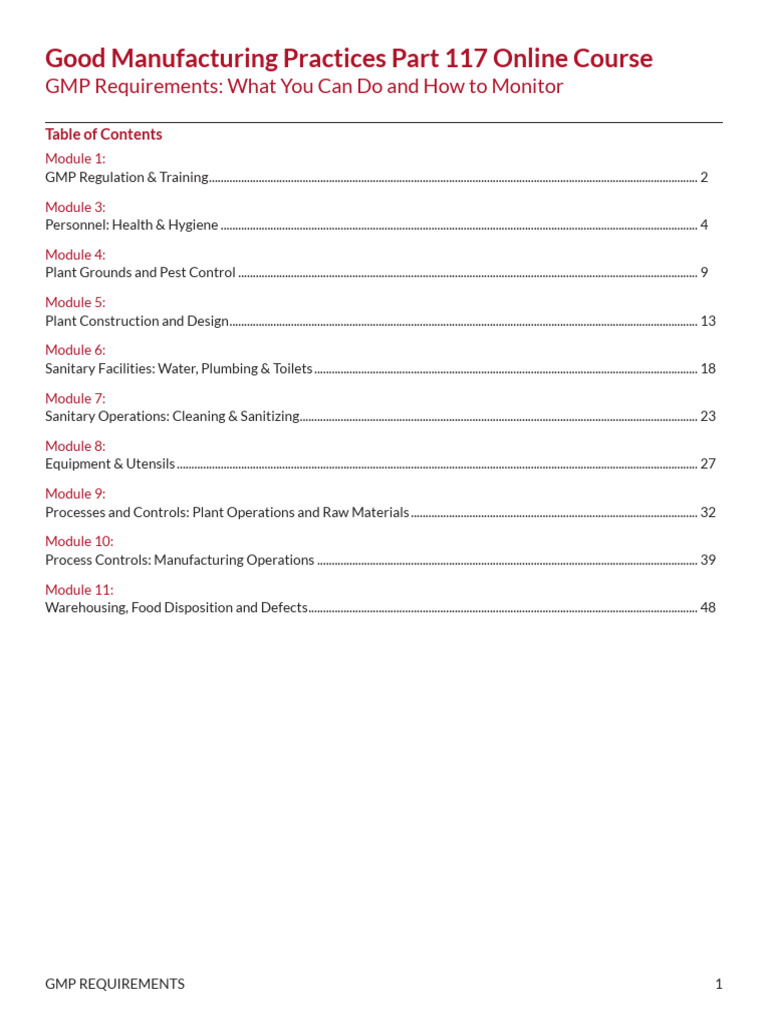 GMP Part 117 Online Course | PDF | Pest Control | Sanitation