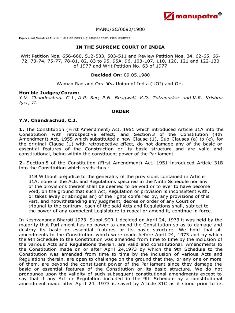 Waman Rao and Ors Vs Union of India UOI and Ors 09s800092COM265786 ...