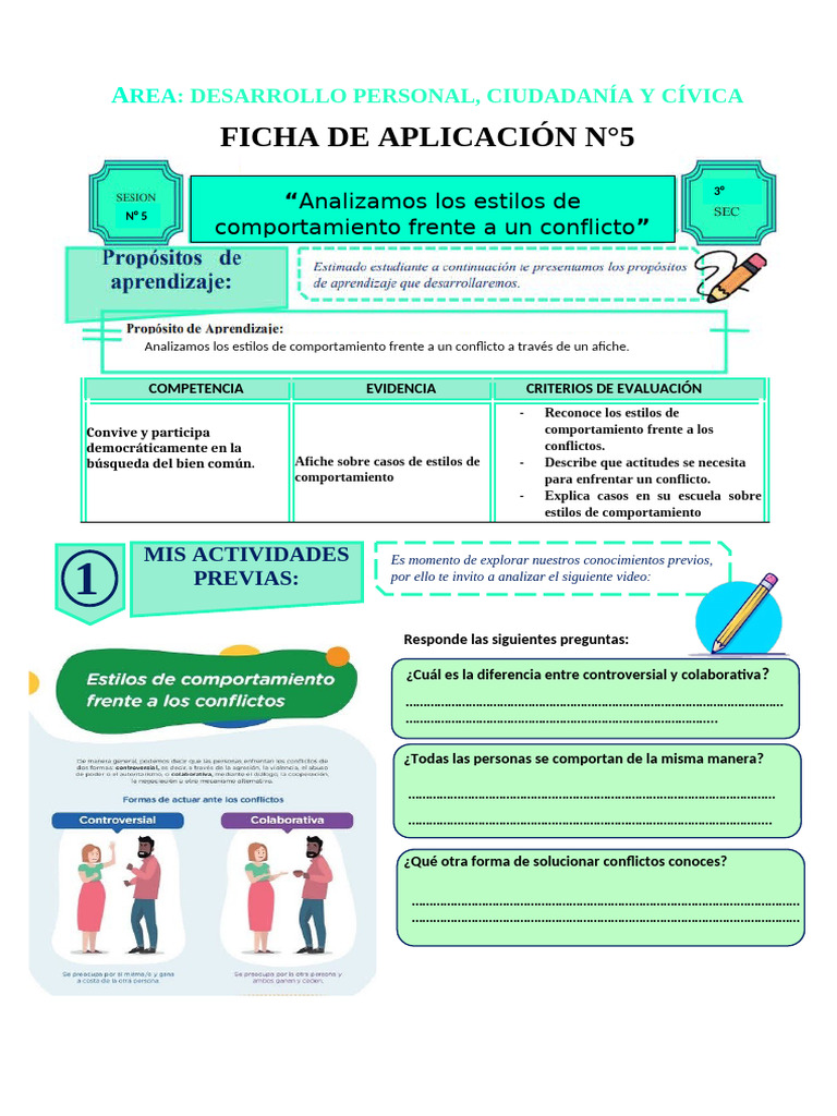 Ficha de Aplicacion Sesion2 Sem 8 Unidad 3 DPCC | PDF