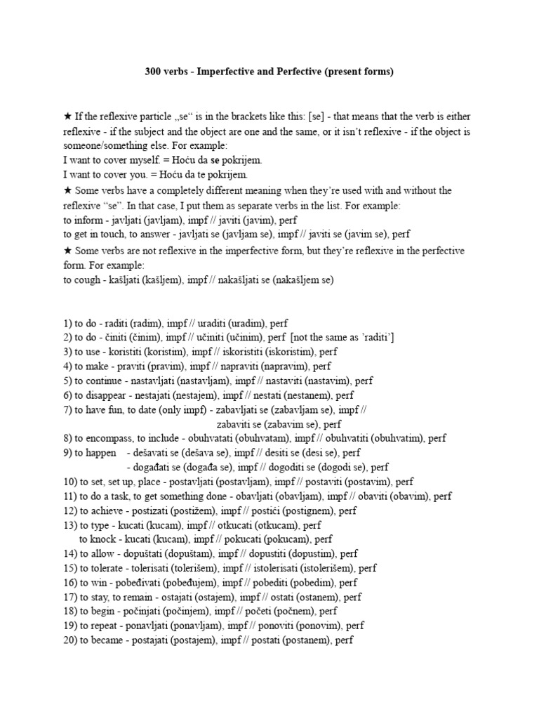 300 Verbs - Imperfective and Perfective Present Forms | PDF
