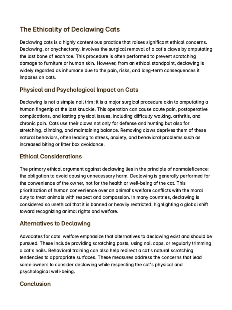 Declawing Cats: Ethical Concerns | PDF | Wellness | Science & Mathematics