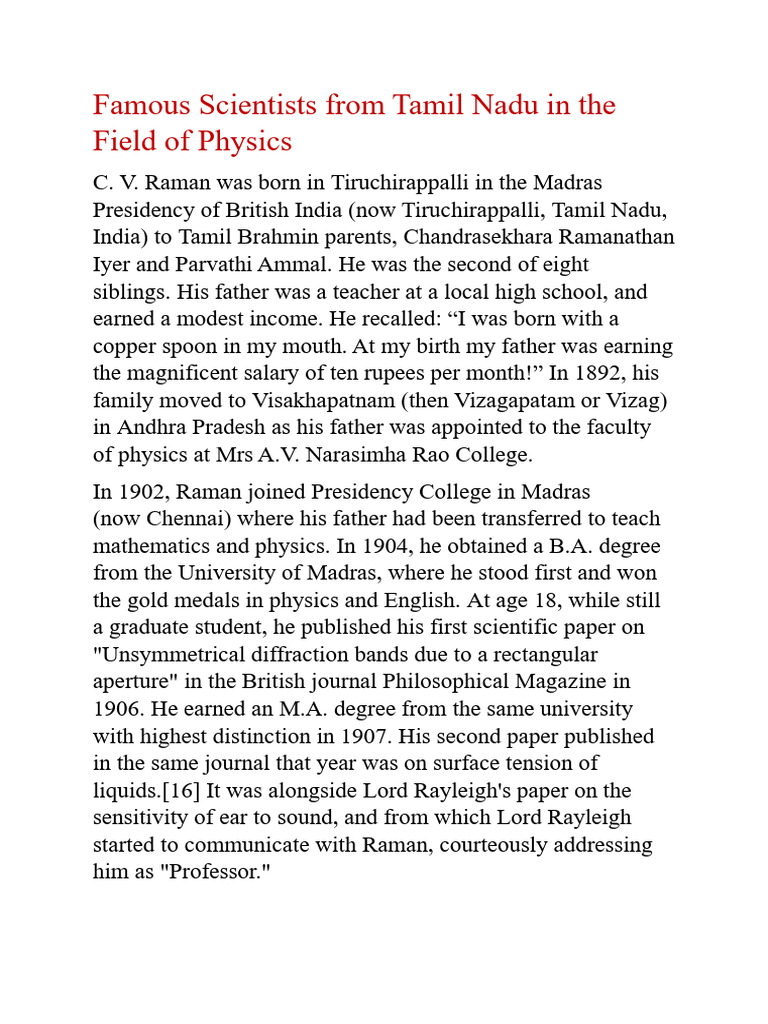 Notable Tamil Nadu Physicists | PDF