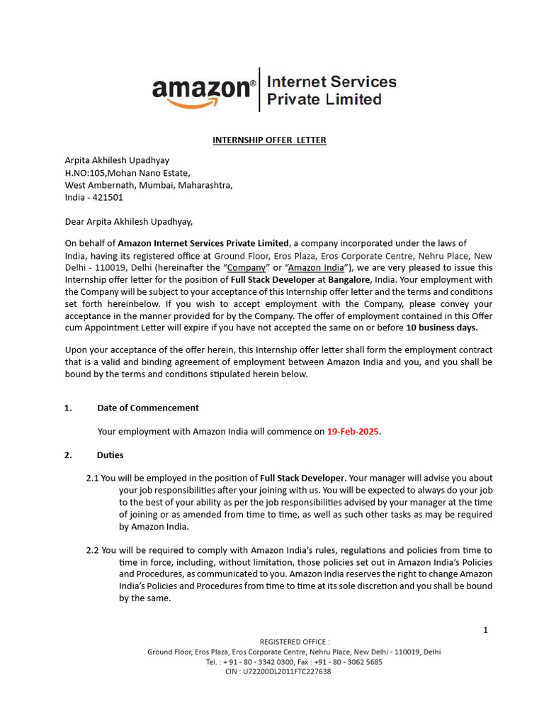 Amazon Offer Letter | PDF | Legal Remedy | Justice