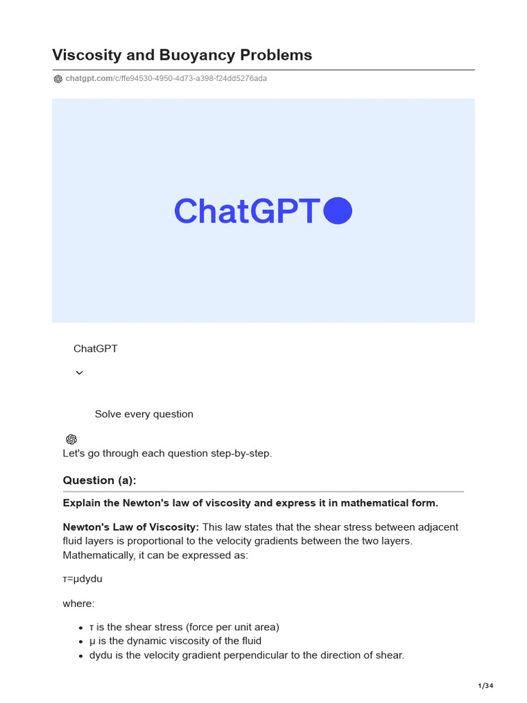 Viscosity and Buoyancy Problems | PDF | Fluid Dynamics | Buoyancy