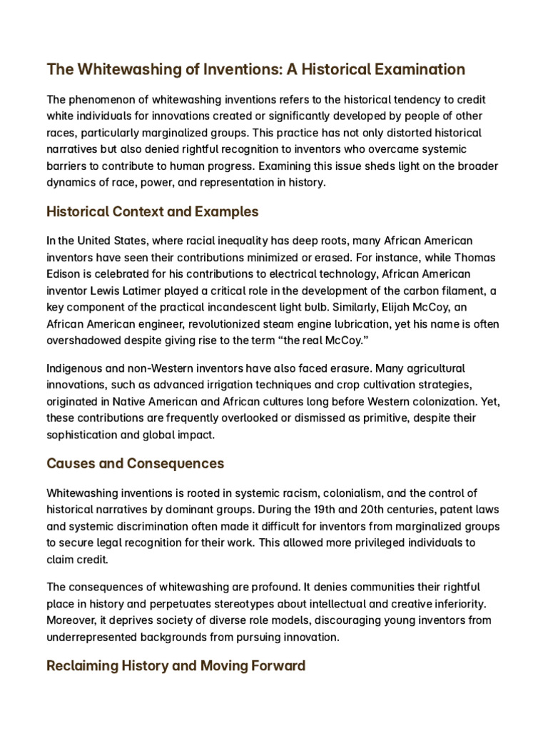 The Whitewashing of Inventions, A Historical Examination | PDF ...