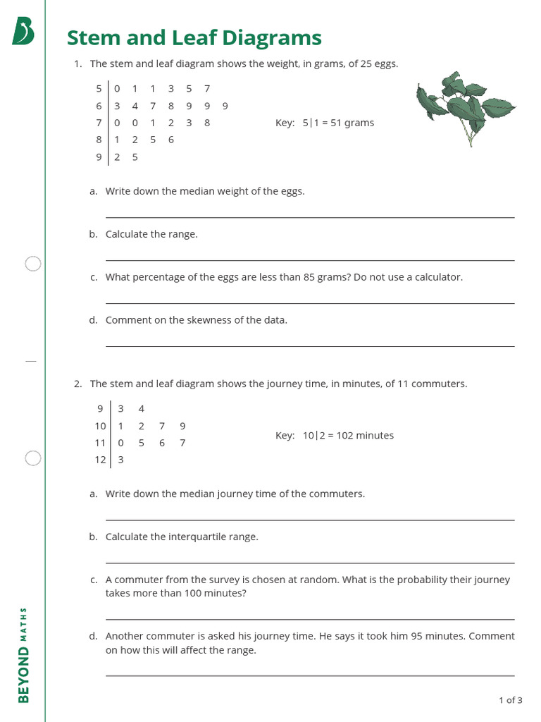 Stem and Leaf Diagrams Activity Sheets | PDF | Quartile | Descriptive ...