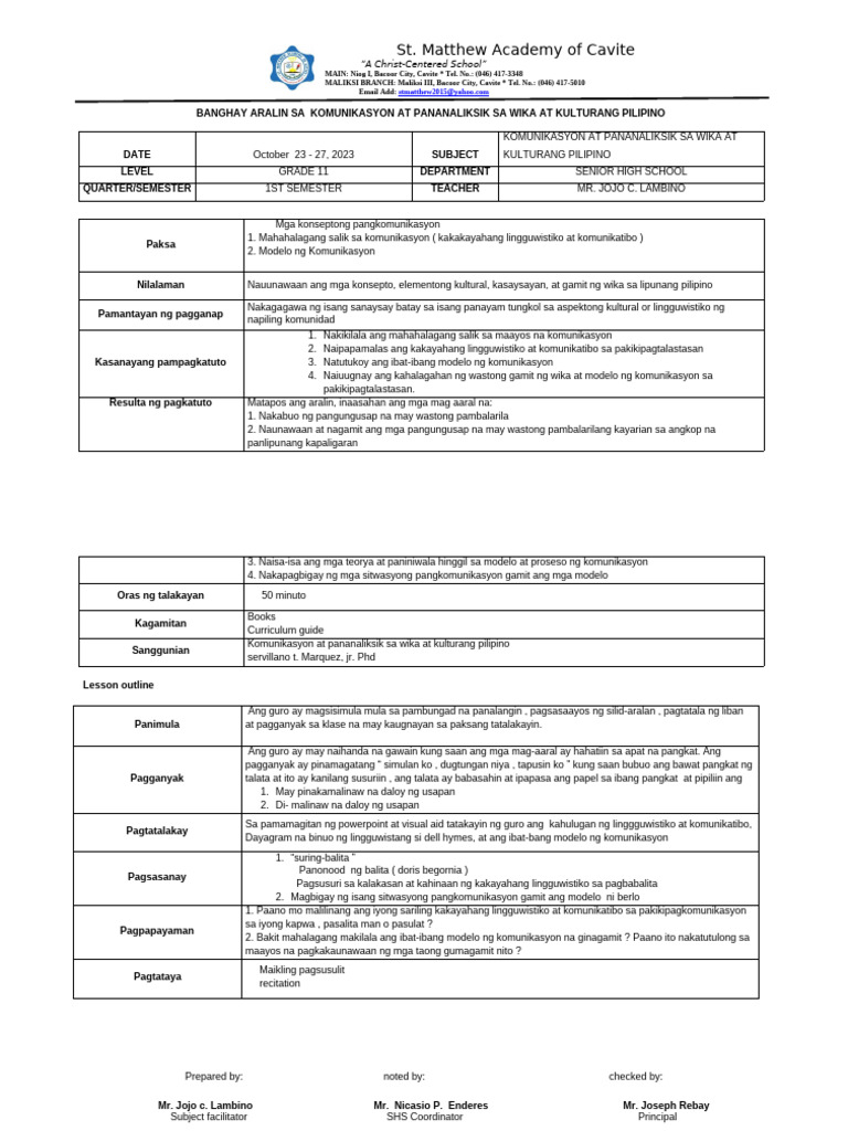 week9-WEEKLY PLAN | PDF
