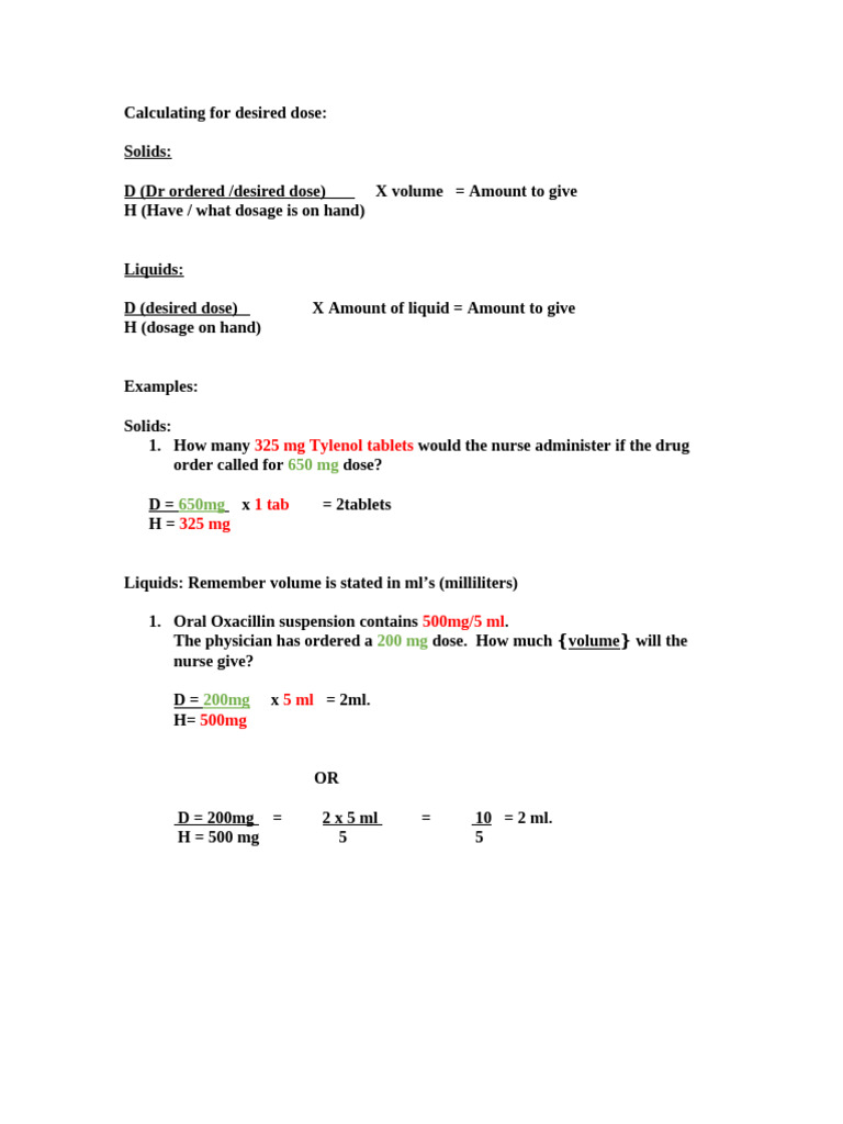 Calculating For Desired Dose | PDF