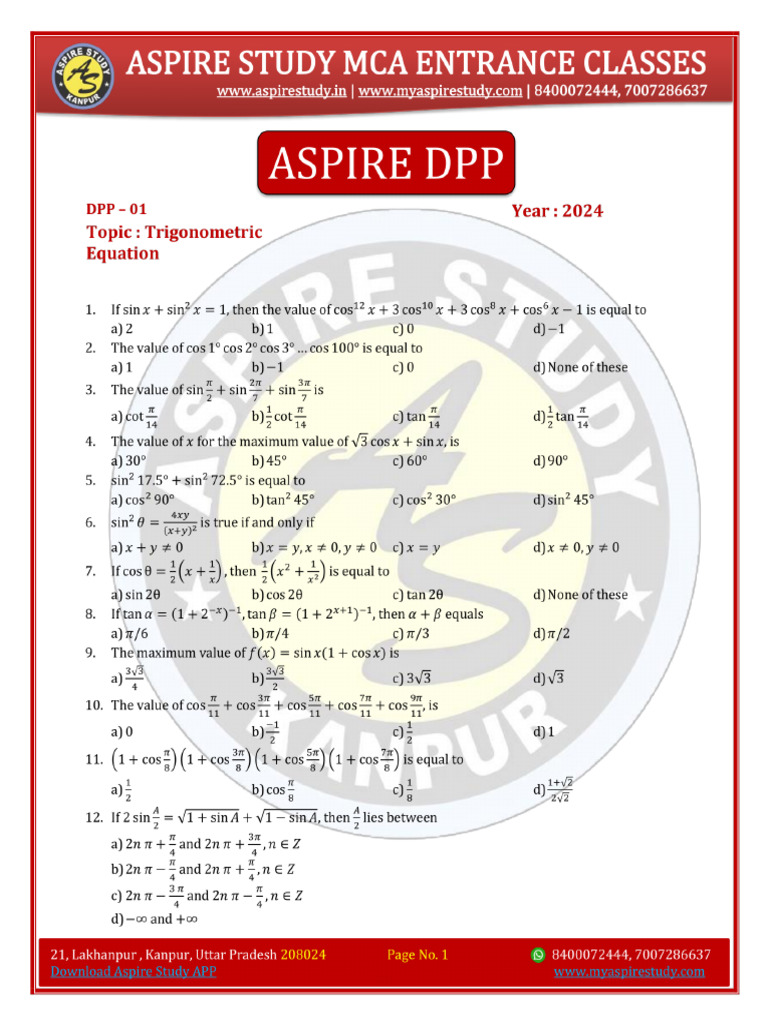 Trigonometry DPP - 01 | PDF