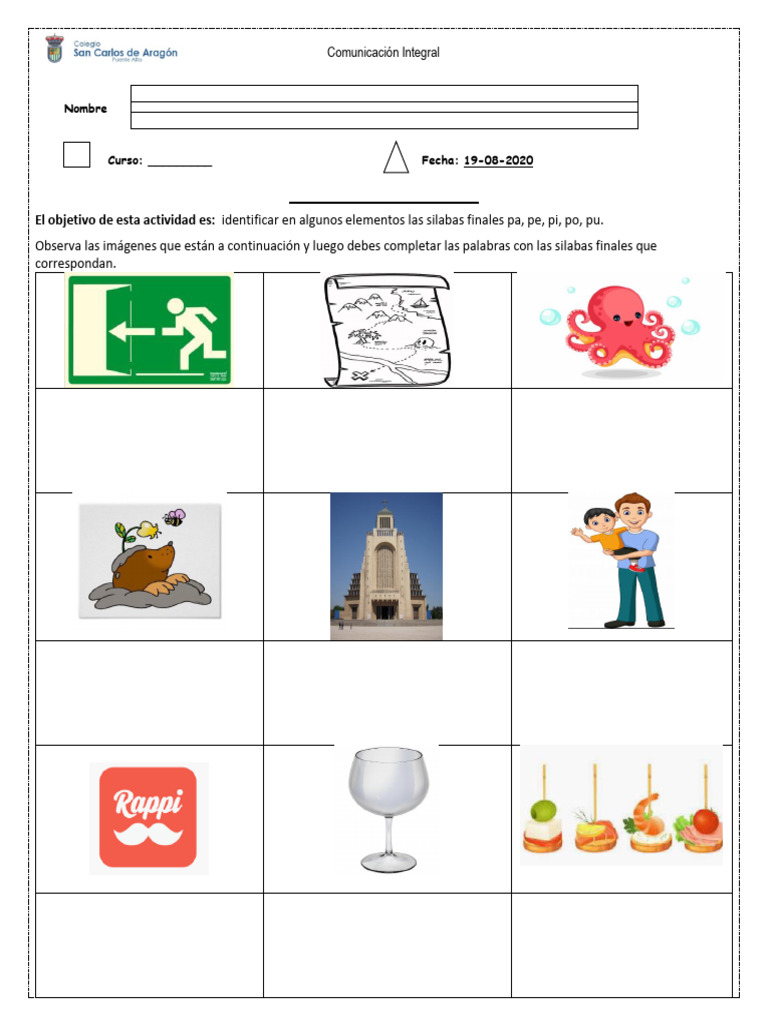 19 08 2020 Identificar Silaba Final Pa Pe Pi Po Pu | PDF