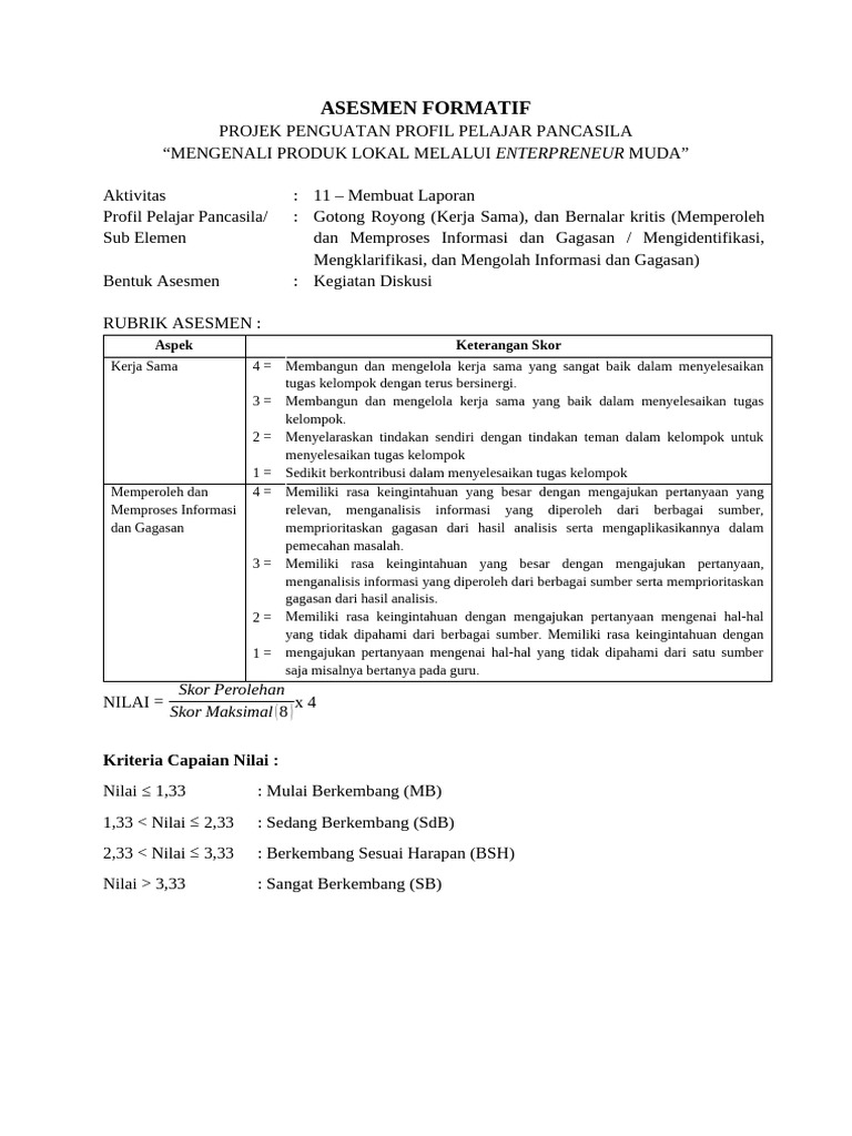 Asesmen Formatif Aktivitas 11-1 | PDF