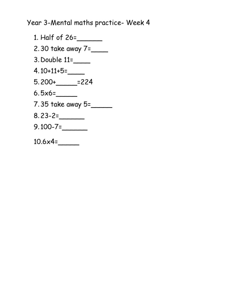 Mental Maths Practice W4 | PDF | Teaching Methods & Materials