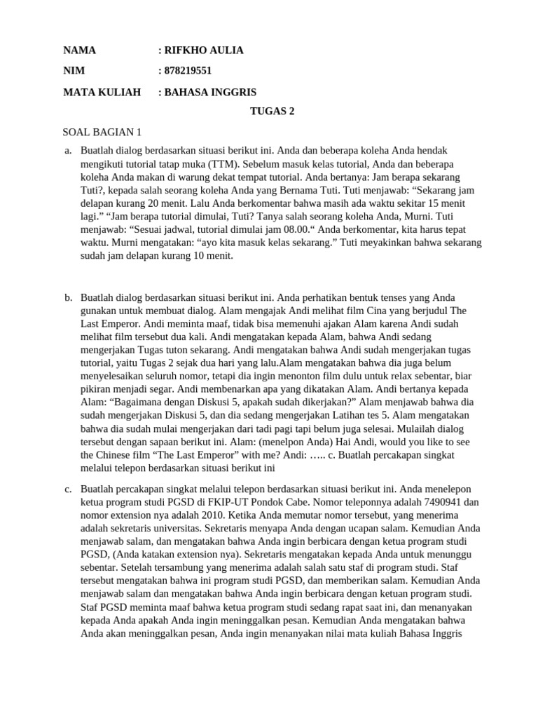 Tugas Bahasa Inggris 2 Rifkho Aulia | PDF
