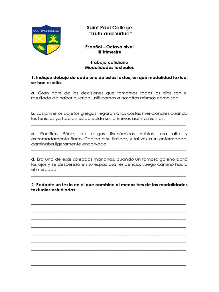 Modalidades Textuales. Práctica | PDF