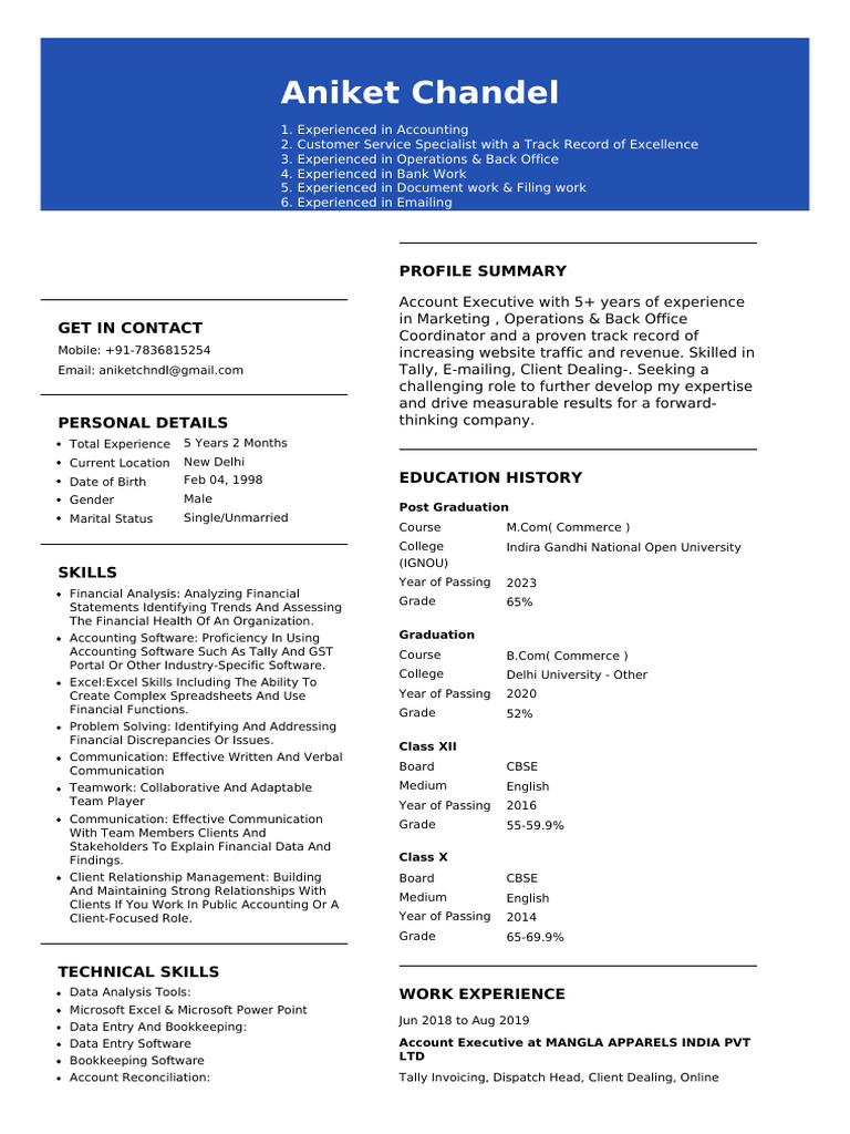 Aniket Resume | PDF | Microsoft Excel