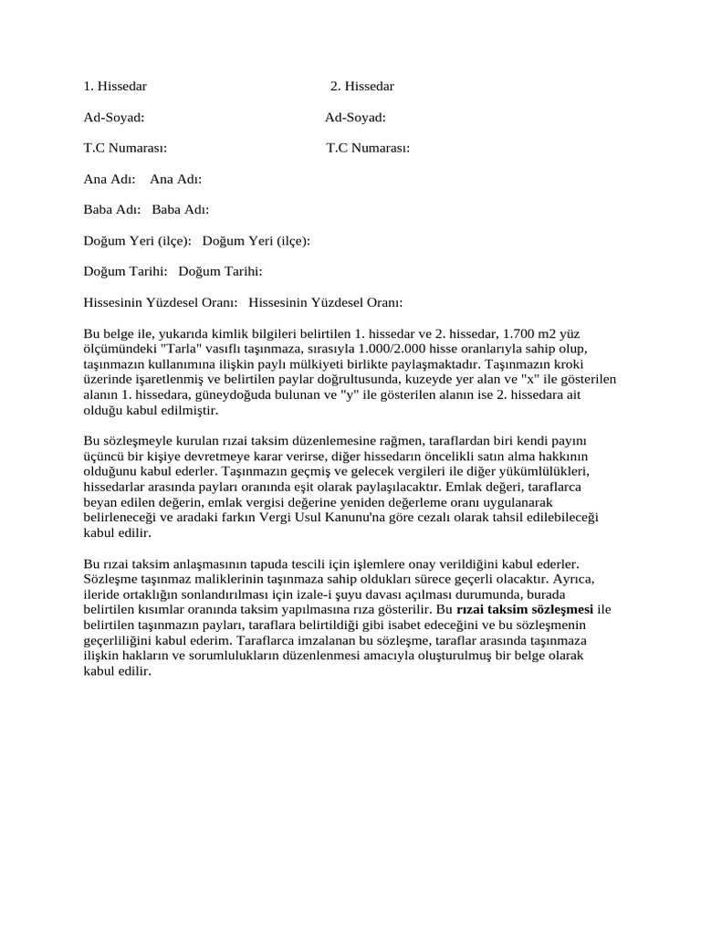 Rizai Taksim Sozlesmesi 2023 | PDF