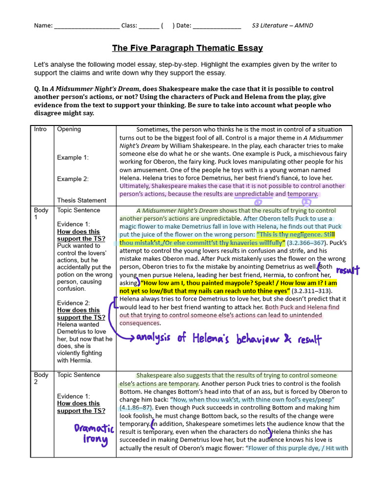 Shakespeare Essay Analysis | PDF | A Midsummer Night's Dream