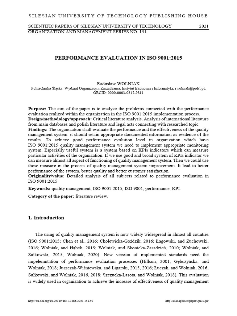 Performance Evaluation in ISO 9001:2015 | PDF | Performance Indicator ...