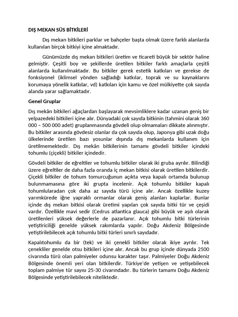 DIŞ MEKAN SÜS BİTKİLERİ Yetiştiriciliği Ders Notları | PDF