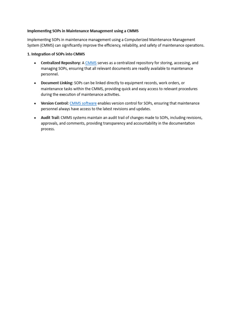 CMMS SOP Integration Guide | PDF | Version Control | Computing