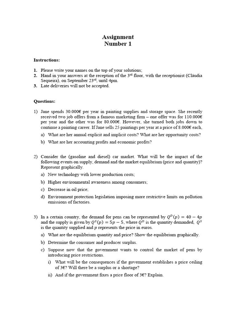 Assign1 2019 Microeconomics | PDF | Profit (Economics) | Economic Equilibrium