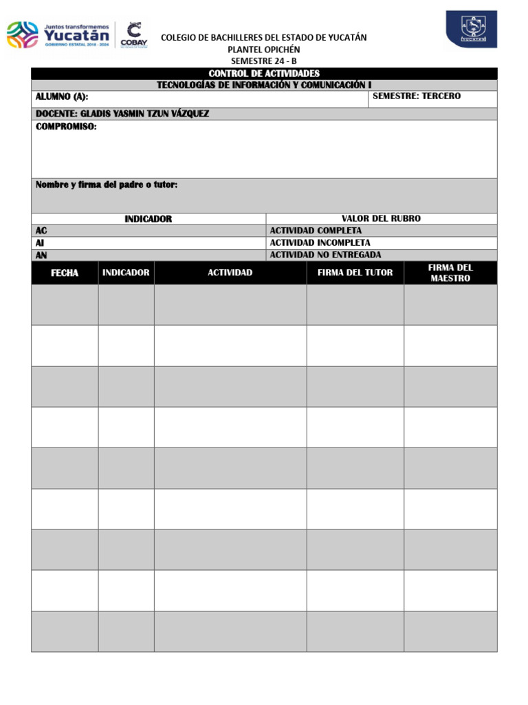 Control de Actividades de Tci S I - Tercer Semestre | PDF