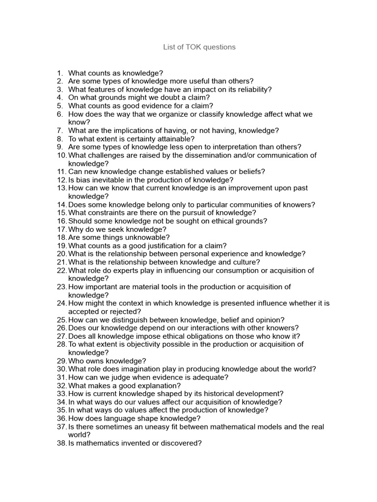 List of Prompts - Knowledge Questions IH | PDF | Knowledge | Science