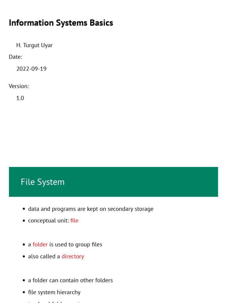 Information Systems Basics: H. Turgut Uyar Date: 2022-09-19 1.0 | PDF | Byte | Computer File