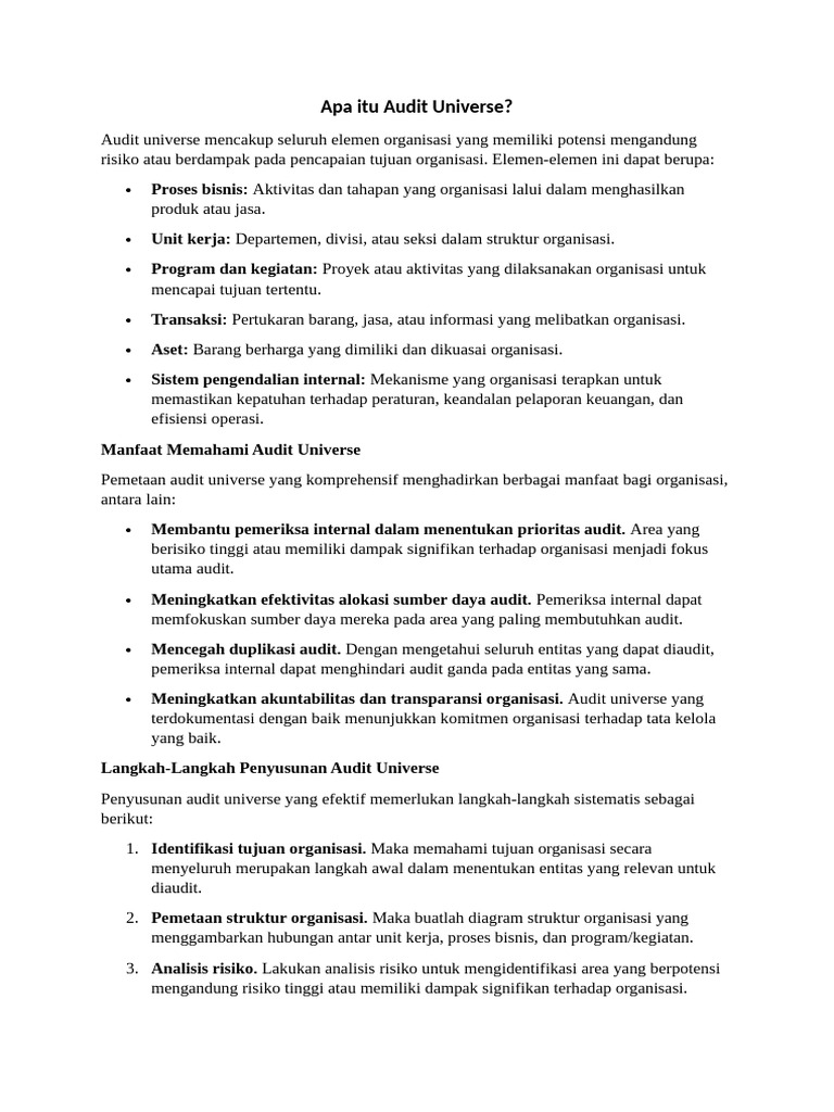 Memahami Audit Universe untuk Organisasi | PDF | Bisnis | Pengelolaan Keuangan & Uang