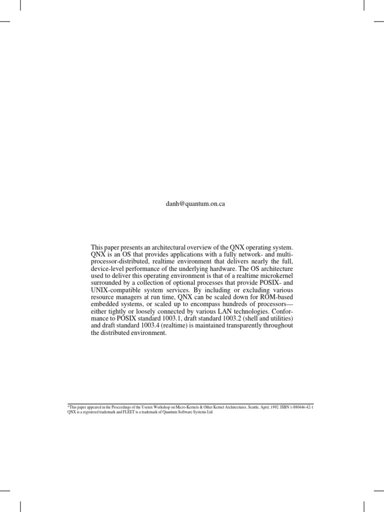 qnx-paper92 | PDF | Kernel (Operating System) | File System qnx-paper92 | PDF | Kernel (Operating System) | File System