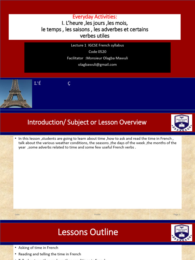 L'heure Et Le Temps L9 Edited Updated Year 9 Topic One May 2024 | PDF ...
