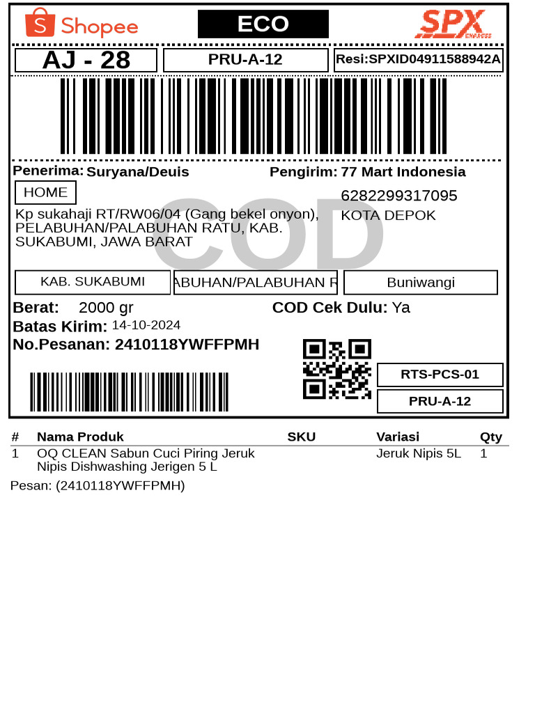 COD Delivery to Sukabumi Details | PDF