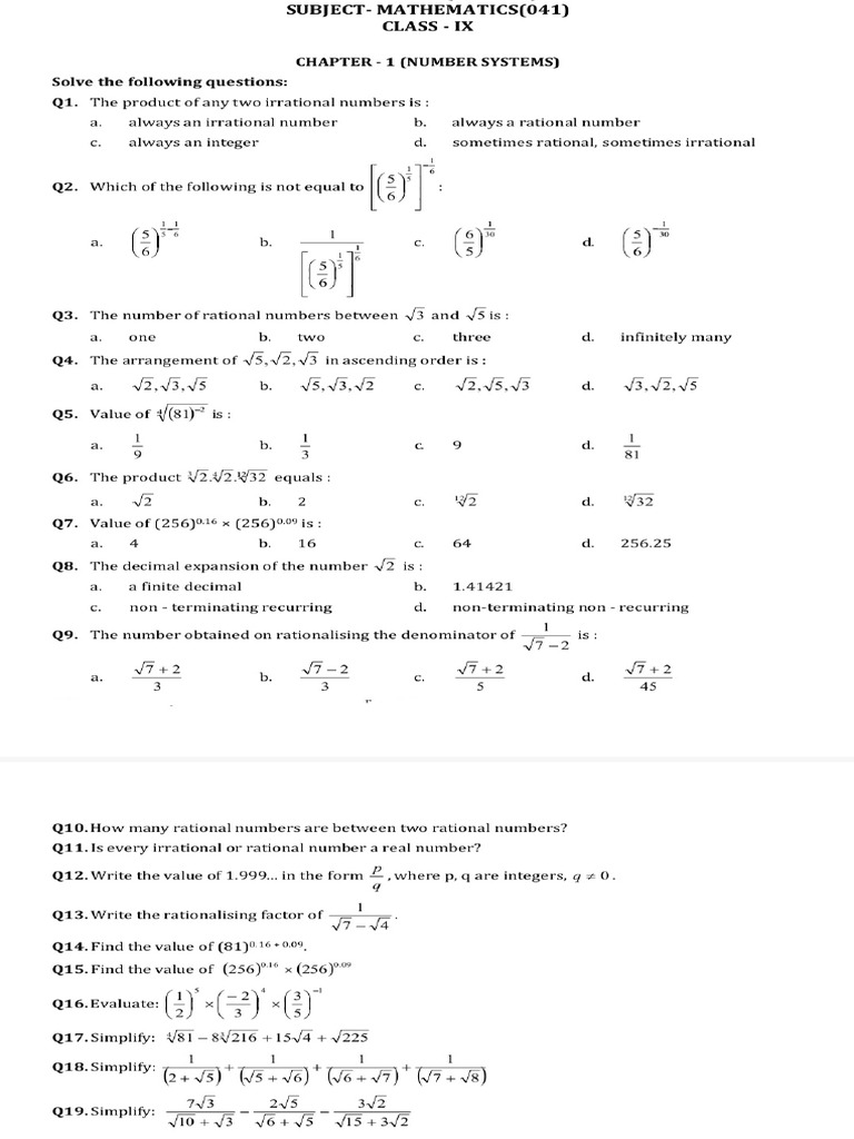 Number System Worksheet | PDF