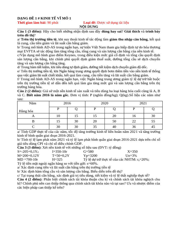 1 de Thi 1 Kinh Te VI Mo 1 | PDF