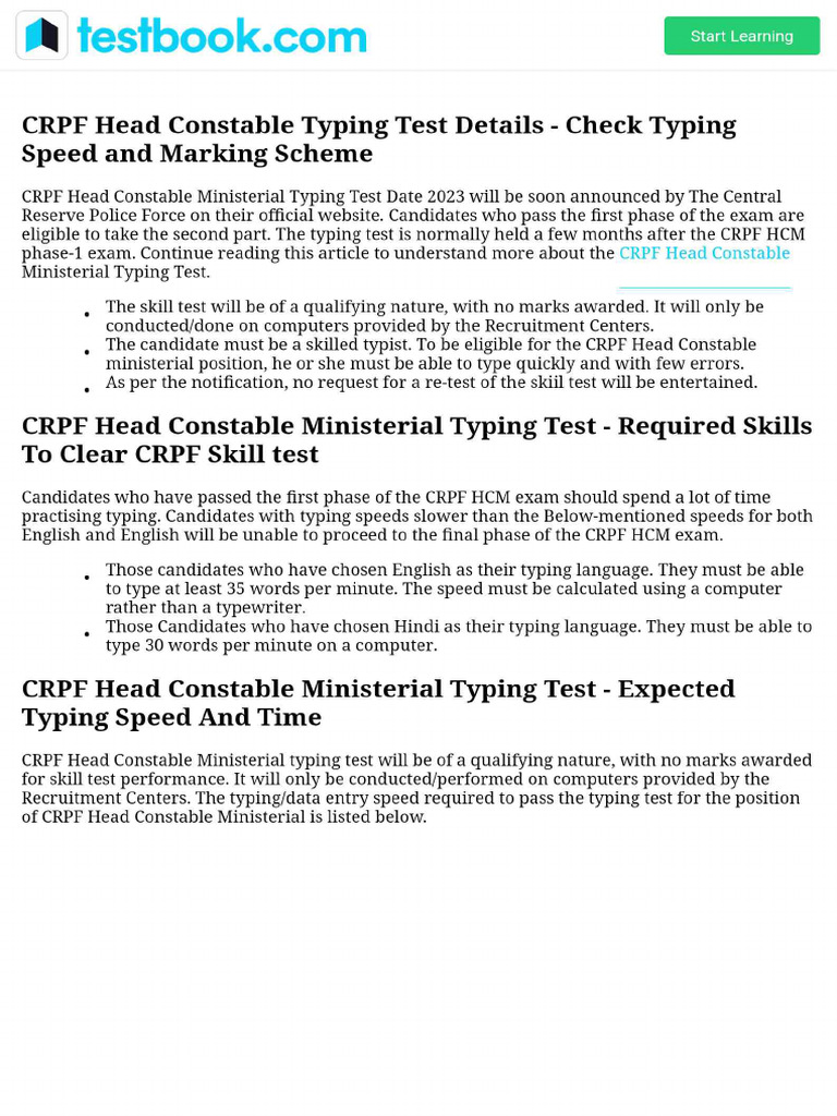CRPF Head Constable Typing Test Details - Check Typing Speed and ...