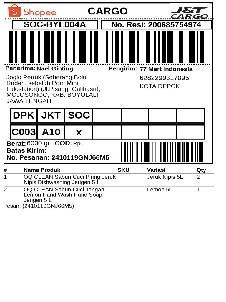 Label Pengiriman Shopee Xpress | PDF