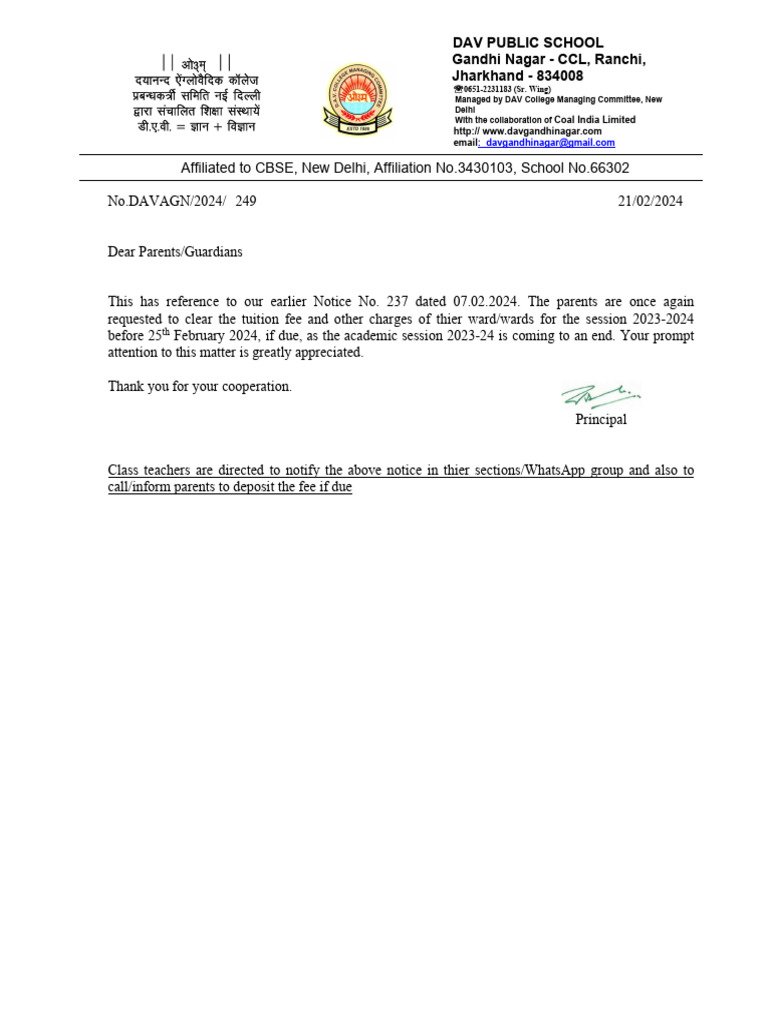 Fee Payment Reminder for Parents | PDF