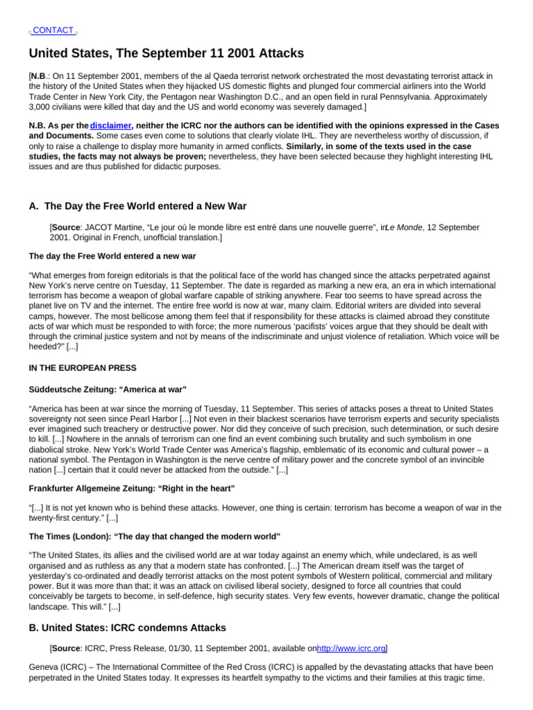 9/11 Attacks: A Turning Point in Warfare | PDF | International ...