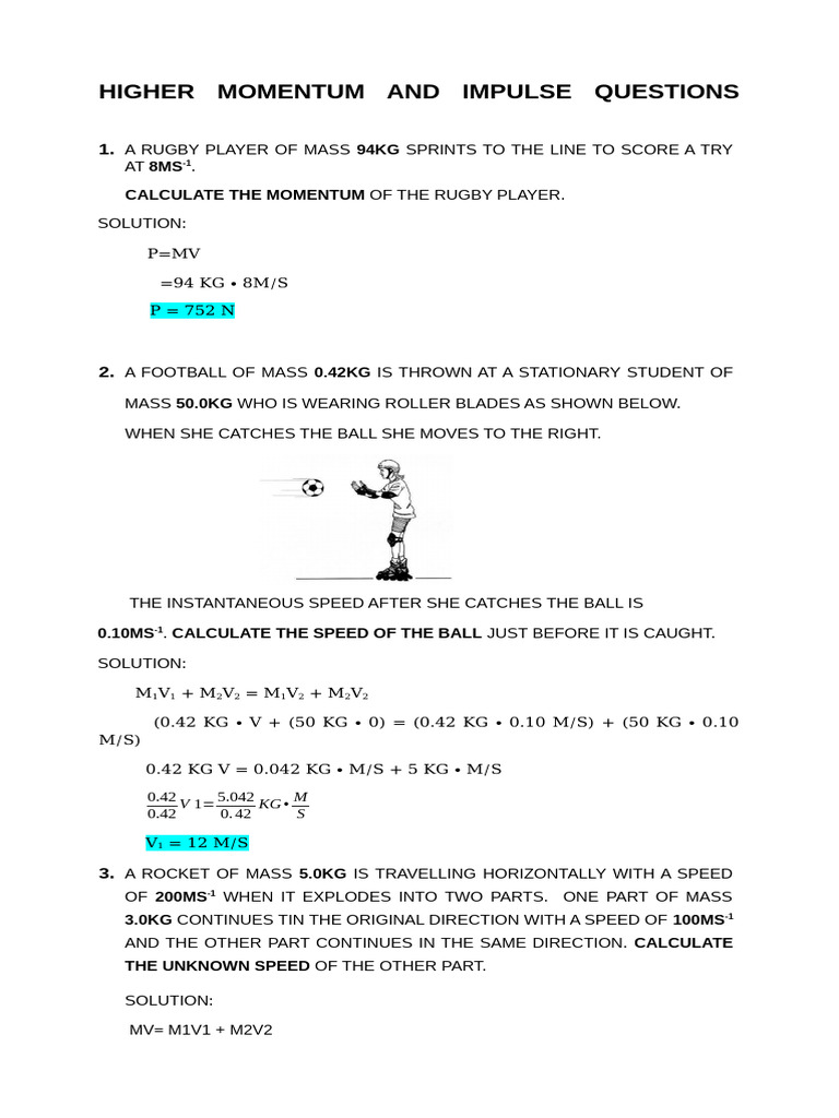 Momentum and Impulse Physics Problems | PDF | Collision | Physical ...