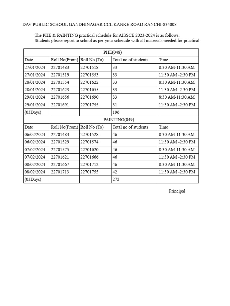 Phe and Fa Prac Schedule 2024 PDF - 240123 - 153346 | PDF | Science ...