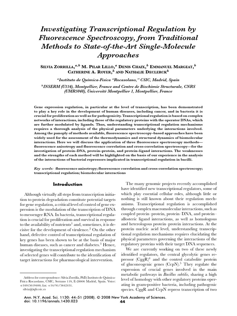 Investigating Transcriptional Regulation by Fluorescence Spectroscopy ...